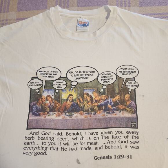 Hanes | Shirts | Vintage God Jesus Weed Hemp T Shirt Herb Genesis 9s ...